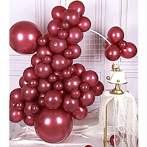 AULE 100 Pcs Metallic Burgundy Balloons Different Sizes 18/10/5 inch Maroon Chrome Latex Shiny Helium Balloons Party Decoration for Birthday Wedding Baby Shower Graduation Anniversary