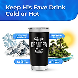 SassyCups Best Grandpa Ever Tumbler - For Grandpa - Best Grandpa Gifts - Personalized Vacuum Insulated Coffee Tumbler Cup - Stainless Steel Travel Mug With Lid - Grandpa