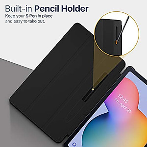MoKo Case for Galaxy Tab S6 Lite 10.4 Inch 2024 2022 2020 (Model: SM-P620/P625/P613/P619/P610/P615/P617) with Built-in S Pen Holder, Slim Tri-Fold Soft TPU Cover with Auto-Wake/Sleep, Denim Black