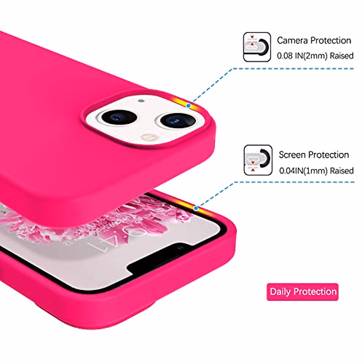 DOMAVER iPhone 13 Mini Case, Phone Case iPhone 13 Mini Silicone Soft Gel Rubber Cover Shockproof Protective Women Girls- Hot Pink