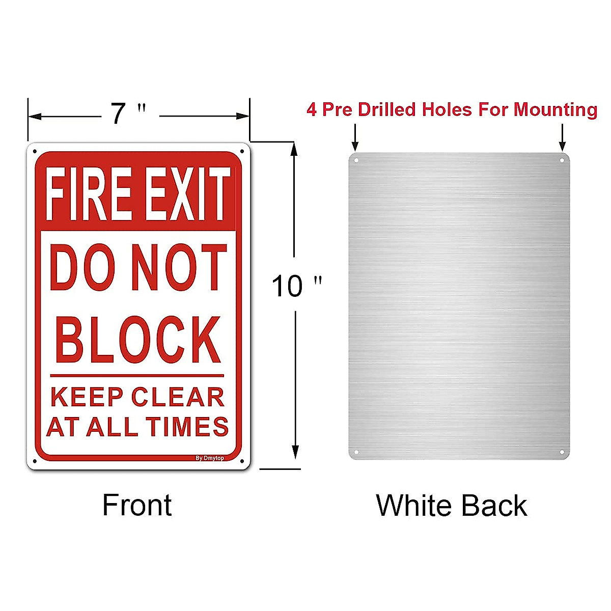 Fire Exit Sign, Do Not Block Door Signs, Keep Clear at All Times Sign, 10 x 7 Inches Rust Free Aluminum, Weather/Fade Resistant, Easy Mounting, 2 Pack