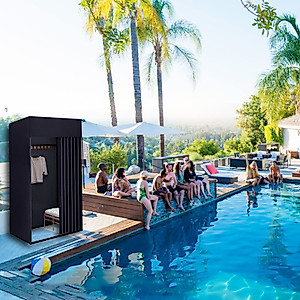 ZICHOUYING Clothing Store Fitting Room, Portable Dressing Room, Movable Changing Room for Boutique with Shading Fabric Cloth Privacy Curtains Screen for Bar Party Pool (Black)