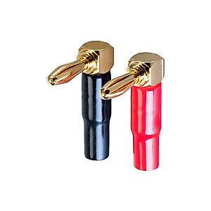 Monoprice 10 Pair Right Angle 24k Gold Plated Banana Speaker Wire Cable Screw Plug Connectors (121915) Black/Red