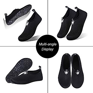 WateLves Water Shoes for Womens Mens Barefoot Quick-Dry Aqua Socks for Beach Swim Surf Yoga Exercise New Translucent Color Soles (Dots-Black, 38/39)