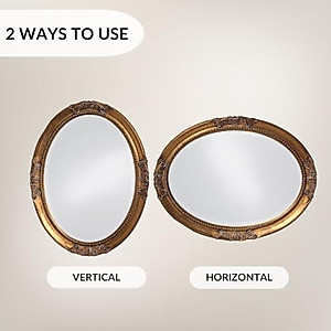 Howard Elliott Queen Ann Oval Antique Gold Leaf Wall Mirror, Oval Bevelled Hanging Wood Framed Vanity Mirrors for Home Decor, Living Room, Bathroom, Bedroom, or Hallway, 25 x 33 Inch