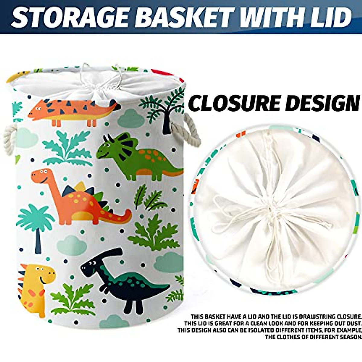 Laundry Hamper Collapsible Laundry Baskets with Easy Carry Handles and Drawstring Waterproof Clothes Hamper Storage Basket for Toys Clothes Organizer - 14.1x16.5(H) inches
