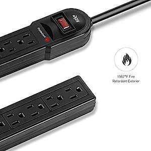 KMC 6-Outlet Surge Protector Power Strip 2-Pack, 900 Joules, 4-Foot Extension Cord, Overload Protection, Black