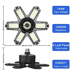 Eqquorva LED Garage Lights Deformable Garage Ceiling LED Lights (4 Pack)
