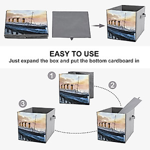 Retro Titanic Famous Old Historic Foldable Storage Bins with Handles Storage Cubes Reusable Closet Organizer for Home Office