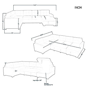 Eafurn 114.2”U Shaped Sectional Sofa with Pull Out Full Bed and Storage Chaise Lounge,6 Seater Oversized Couch with Removable Cushion Back,Tufted Sofa & Couches for Living Room Furniture Set