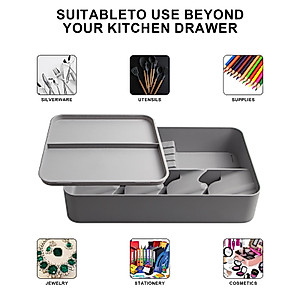 Silverware Drawer Organizer, Expandable Utensil Tray for Kitchen, BPA Free Flatware and Cutlery Holder, Adjustable Double Plastic Storage for Spoons