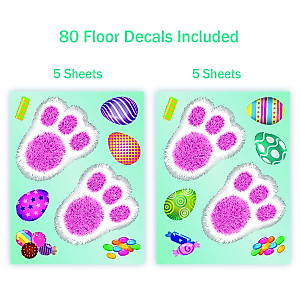 Easter Decorations Bunny Footprints Kit – 80 Total Paw Print Egg & Candy Floor Decals
