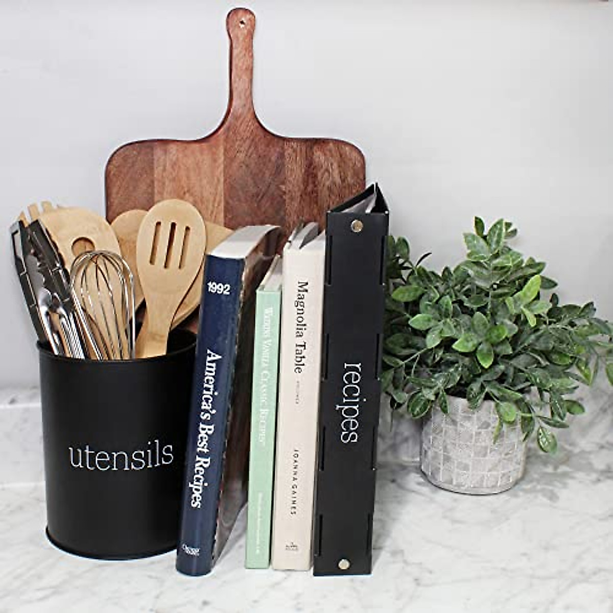 AuldHome Farmhouse Cookbook Recipe Binder (Black); Rustic Enamelware Style Metal 3-Ring Binder for Family Recipes, Custom Cookbooks and More