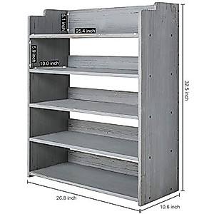 MyGift 5 Tier Rustic Gray Wood Entryway Shoe Rack Storage Shelves, Closet Organizer Shelf