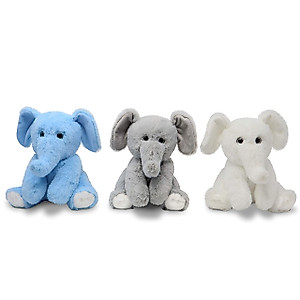 Fluffuns Baby Elephant Plush Stuffed Animal Toy - Cute Plush Stuffed Elephant Animals Toys for Babies, Girls and Boys - 9 Inch Height (Blue Gray White)