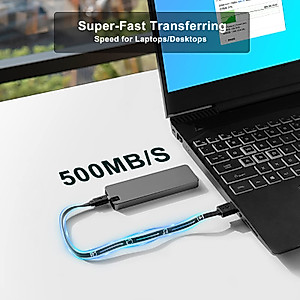2TB External Hard Drive, Portable SSD External Hard Drive with Reading Speed Up to 500Mb/s Plug and Play Ready for Mac and PC Computer, Desktop, Laptop Silver