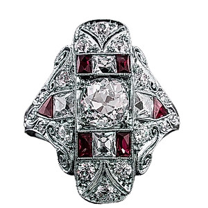 SixTwo Fashion Luxury Topaz Ring 925 Sterling Silver CZ Vintage Court Style Sapphire Red Garnet Ring Hollow Flower Pattern Ring Eternity Engagement Wedding Ring Promise Ring for Women ST.048 (Red, 7)
