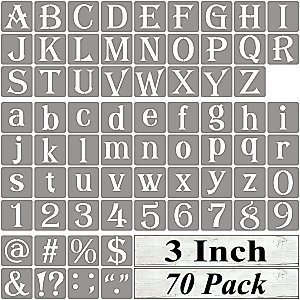 3 Inch Alphabet Letter Stencils for Painting - 70 Pack Letter and Number Stencil Templates with Signs for Painting on Wood, Reusable Alphabet and Numbers Stencils for Chalkboard Wood Signs & Wall Art