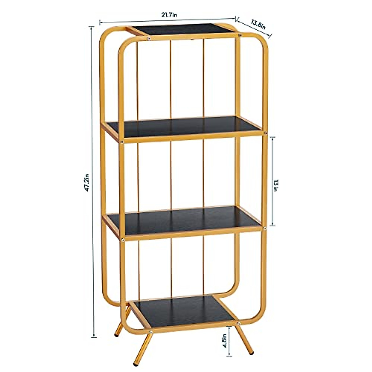SAYGOER Gold Bookshelf Modern Bookcase Affordable Luxury Stand Shelf Small Storage Shelf 4 Tier Standing Shelves Display Rack Metal Shelves for Home Office Gold Black 21.7" D x 13.8" W x 47.2" H