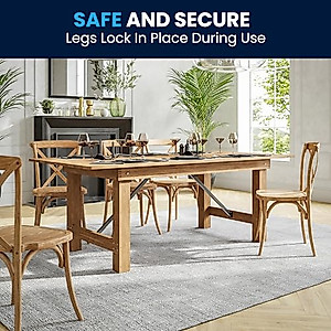 Flash Furniture Hercules Series 7' x 40" Rustic Solid Pine Folding Dining Table, Rectangular Antique Farmhouse Dining and Event Extension Table