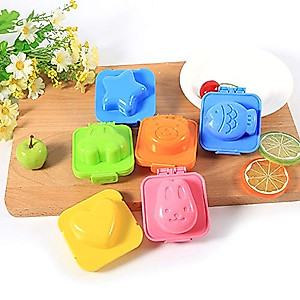 Qiilu Egg Molds, 6Pcs Set Food Grade PP Plastic, Decorative Food Shaping for Boiled Eggs, Box Preparation, Cute Shapes - Rabbit, Bear, Fish, Car, Star, Love Heart