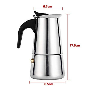 100ml/200ml/300ml/450ml Stainless Steel Moka Pot Espresso Greca coffee maker for Induction gas or electric Stove Home Office Use Silver(200ml)