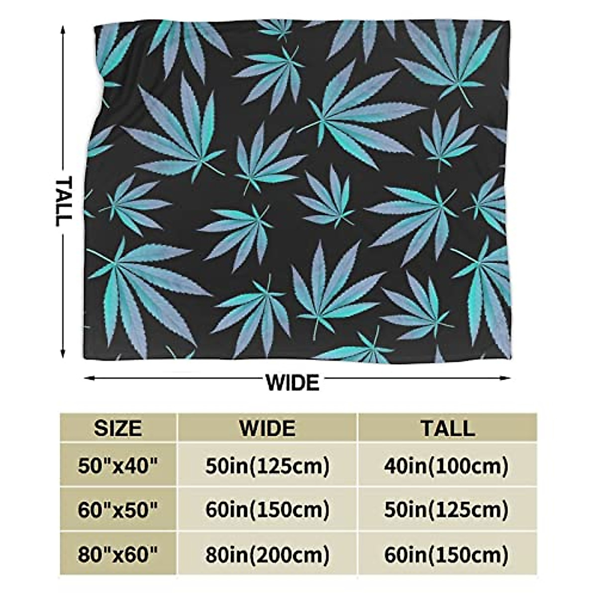 DICITNET Blue Leaves Weed Blanket Throw Blanket Lightweight Microfiber Blankets for Bed Couch Sofa Blanket Quilt 80"X60"