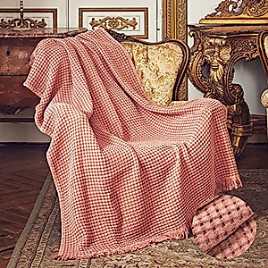 Amélie Home 100% Cotton Waffle Knit Throw Blanket, Soft Lightweight Blanket with Tassels, Decorative Breathable Textured Throw Blankets for Couch Bed Sofa, 50x60, Coral