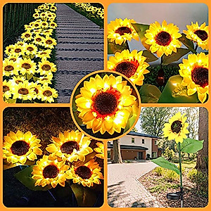 AHNNER Sunflower Solar Lights Outdoor Garden Decorative, 26'' Fall Solar Garden Lights, Solar Flower Lights IP65 Waterproof for Yard Patio Porch Backyard (2 Pack)
