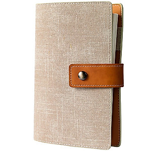 CAGIE A6 Refillable Faux Leather Traveler Notebook Binder Journals 6 Ring Binder Personal Organizer Travel Diary for Women Men Lined Grid Blank Paper with Calendar Light Khaki