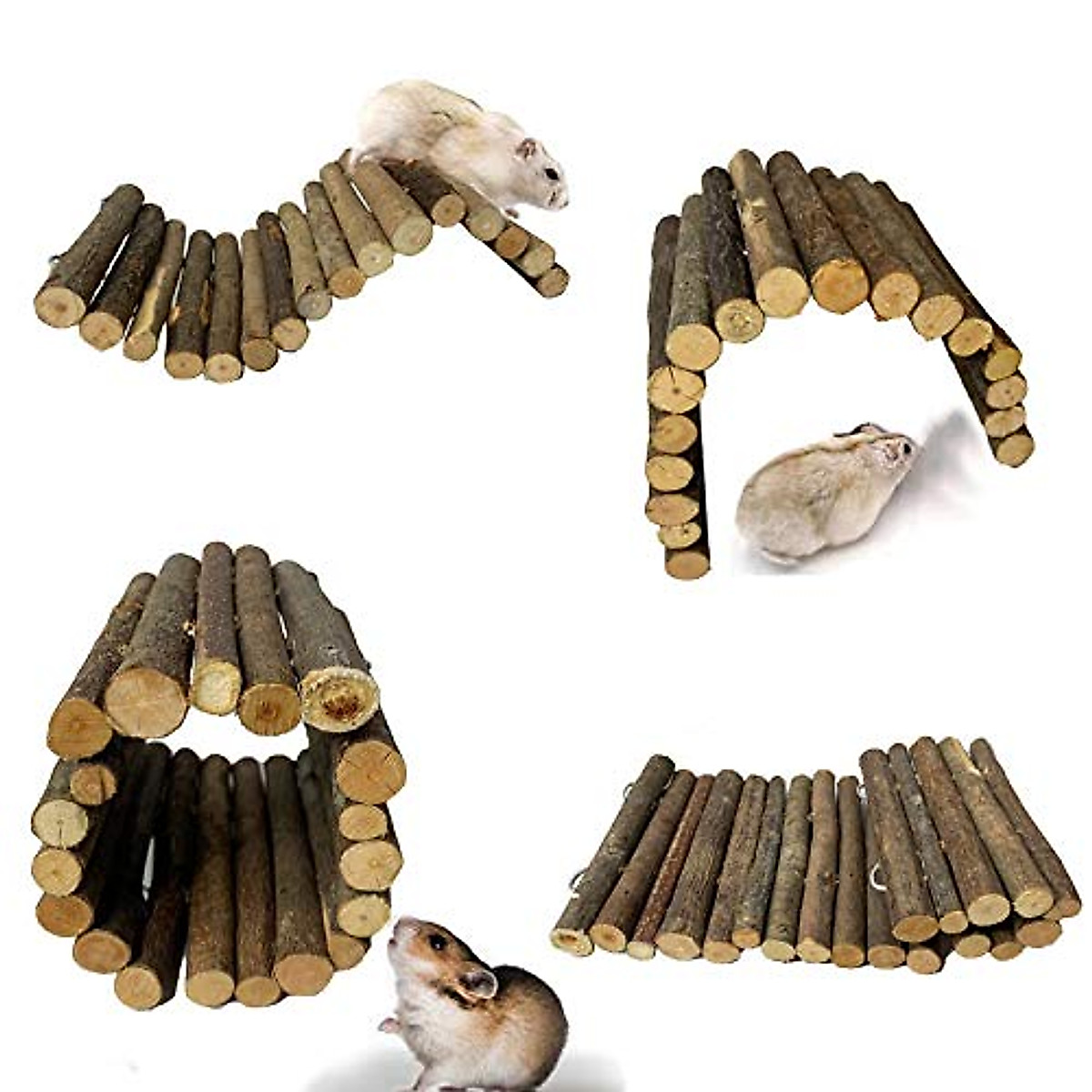 Hamiledyi Wooden Ladder Bridge, Mouse Rest Play Hiding Toy, Rodents Wooden House Guinea Pig Climbing Ladder Chews Toy for Small Animals Rat Syrian Hamster Squirrel Chinchilla Hedgehog3PCS