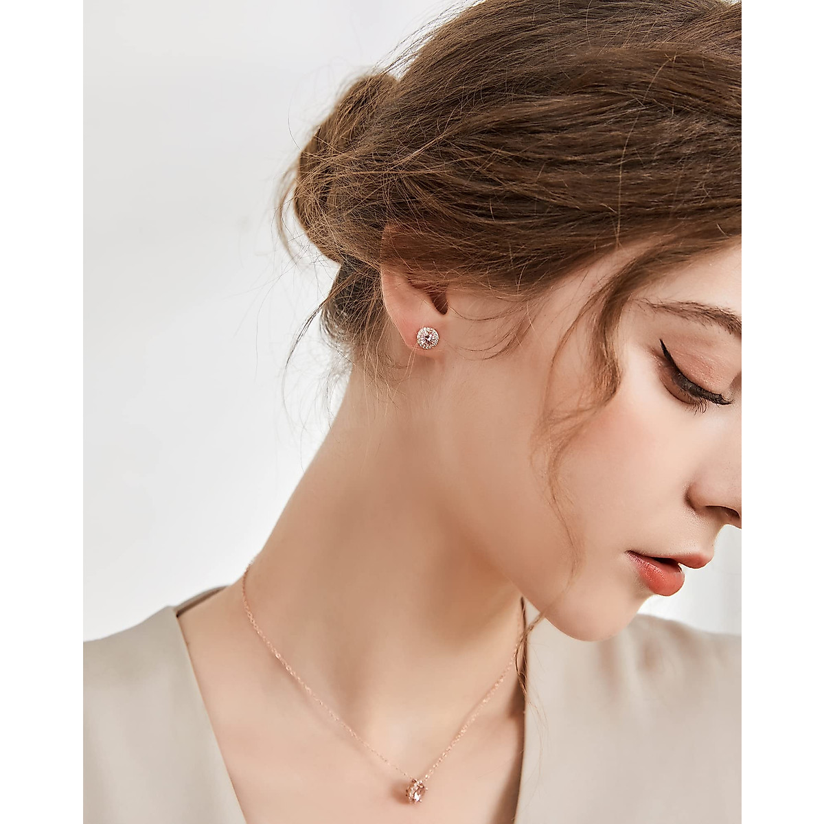 Gloffery 18K Rose Gold Earrings for Women with Created-Morganite, Plated 925 Sterling Silver, Elegant Wedding Meeting Jewelry, Gifts for Women, Sterling Silver, created morganite