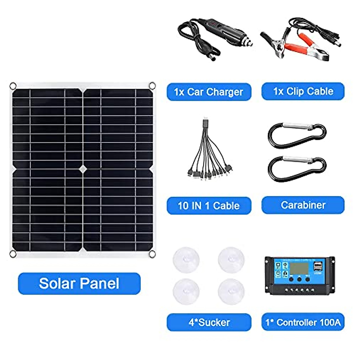 Solar Panel Kit 12V with 100A Solar Charge Controller, Dual 5V USB Outputs Solar Panel Controller Combo for Caravan Boat