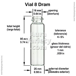 Made in USA 6 Pack 8 DRAM 30 ml 1 oz Clear Glass Vials with Phenolic Screw Caps (Storage Cosmetics Oils Perfumes Spices Specimen)