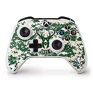 Skinit Decal Gaming Skin compatible with Xbox One S Controller - Officially Licensed NBA Milwaukee Bucks Camo Digi Design