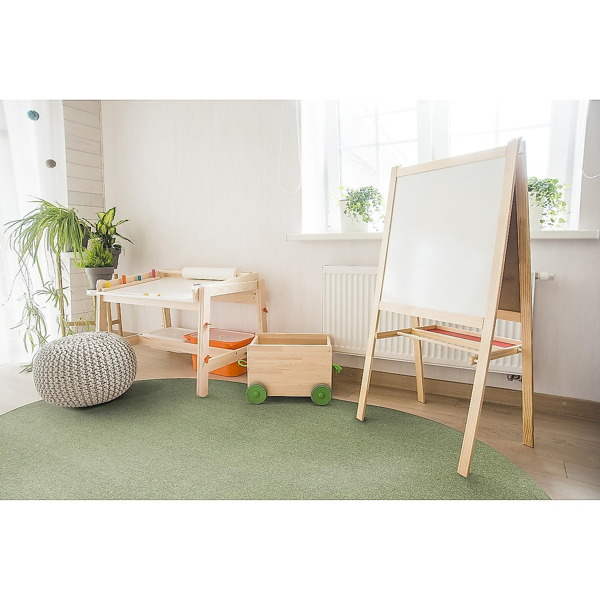 Joy Carpets Endurance Solid Colored Area Rug in Color Sage, 6' x 9' Oval