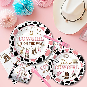 Xigejob Western Cowgirl Baby Shower Decorations Party Tableware - Little Cowgirl Baby Girl Table Decorations, Plate, Cup, Napkin, Cutlery, Tablecloth, Wild West Rodeo Baby Shower Supplies | Serve 24
