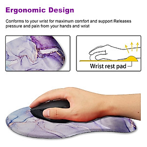 ARTSO Ergonomic Mouse Pad with Wrist Support Gel Mouse Pad Wrist Rest, Non-Slip PU Base Comfortable Mousepad for Office Home Working Studying Pain Relief & Easy Typing, Purple Blue Marble