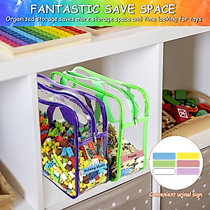OPELETNNT 6 Packs Large Toy Storage Bags with Labels, Reusable Clear PVC Board Game Storage, Travel Waterproof Organizer Bags with Zipper for Building Blocks, Puzzle, Kids Books（6 Colors）