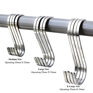 ESFUN 20 Pack Size Medium 3 inch Flat S Hooks Heavy Duty Solid 304 Stainless Steel S Shaped Hanging Hooks,Metal Kitchen Pot Pan Hangers Rack Hooks