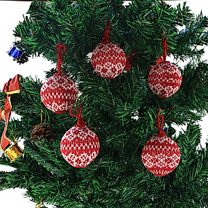 WEWILL 2.75" 10 PCS Red Knitted Sweater Christmas Ball Christmas Tree Ornaments Festival Xmas Party Gifts Decorations Snowflake Pattern