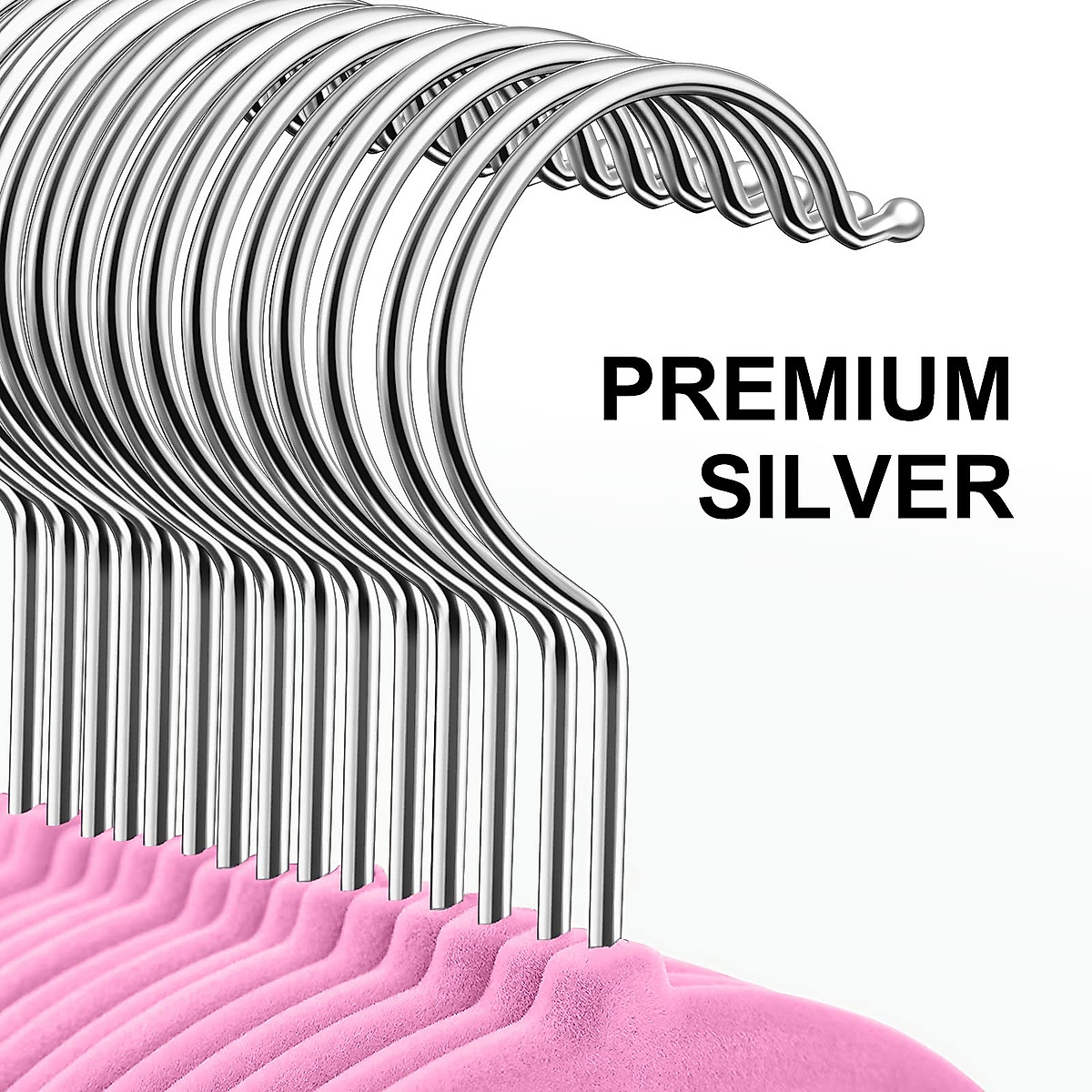 BAGAIL Velvet Hangers 50 Pack, Non Slip 360 Degree Swivel Hook Strong and Durable Clothes Hangers for Coats, Suit, Shirt Dress, Pants & Dress Clothes(Pink, 50 Pack)