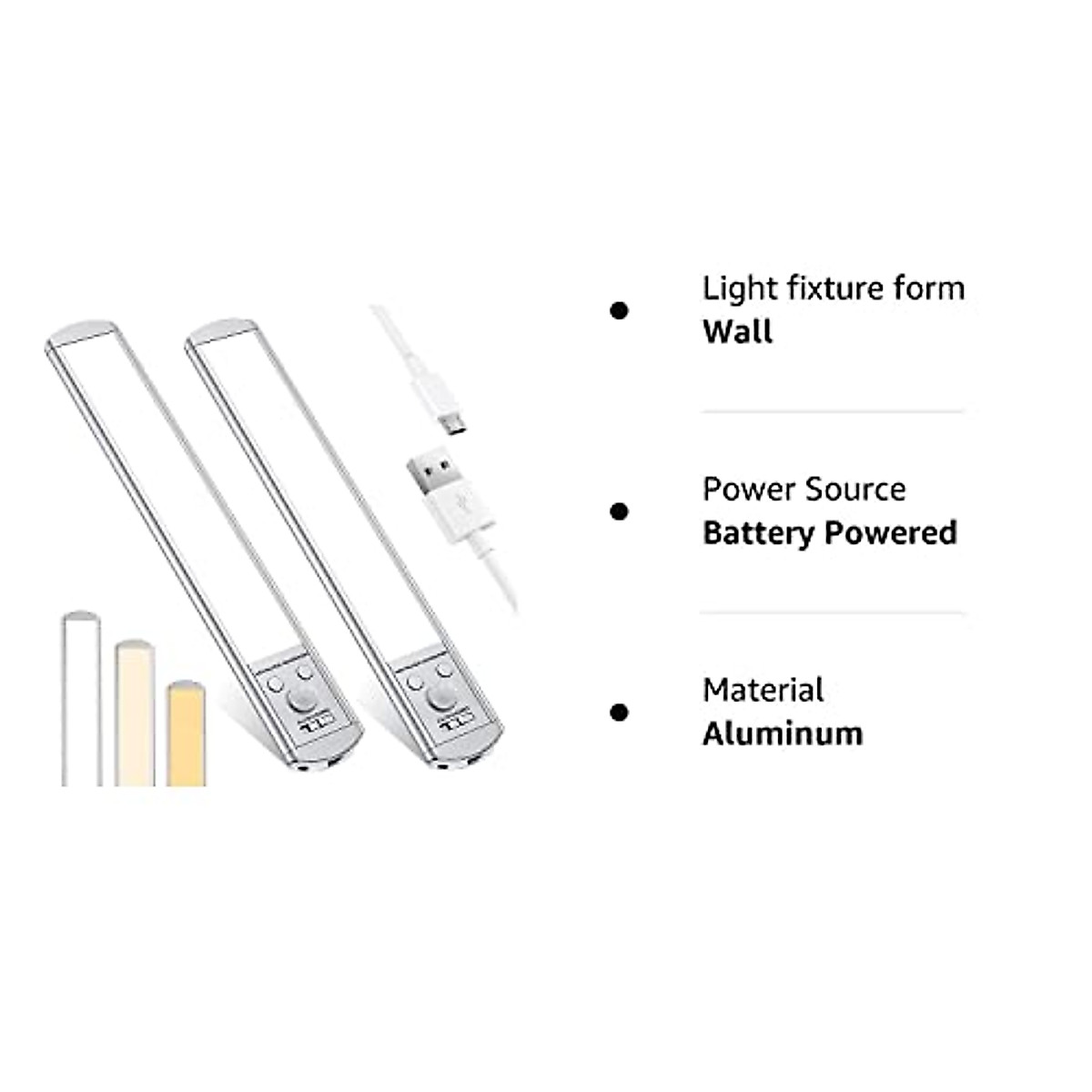 66-LED Under Cabinet Lights Motion Sensor - 3 Color Temperature Yellow/White Dimmable Wireless Closet Lighting w/ Rechargeable 1000mAh Battery, Indoor Night Lights for Kitchen Drawer Cupboard - 2Pack