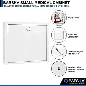 Barska Key Lock Wall Mount Small Security Magnet Erase Pad, Shelf, Stickers Medical Cabinet, White