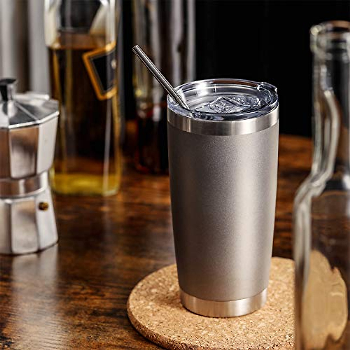 COMOOO 20oz Double Wall Vacuum Insulated Travel Mug, Stainless Steel Tumbler with Lid, Durable Powder Coated Insulated Coffee Cup for Cold & Hot Drinks (Cold Grey, 1 Pack)