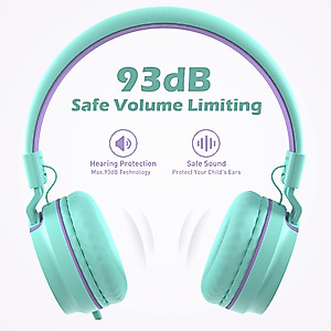 AILIHEN I35 Kids Headphones Wired with Microphone Volume Limited 93dB Children Girls Boys Teen Lightweight Foldable Headset for School Online Course Chromebook Cellphones Tablets (Green Purple)