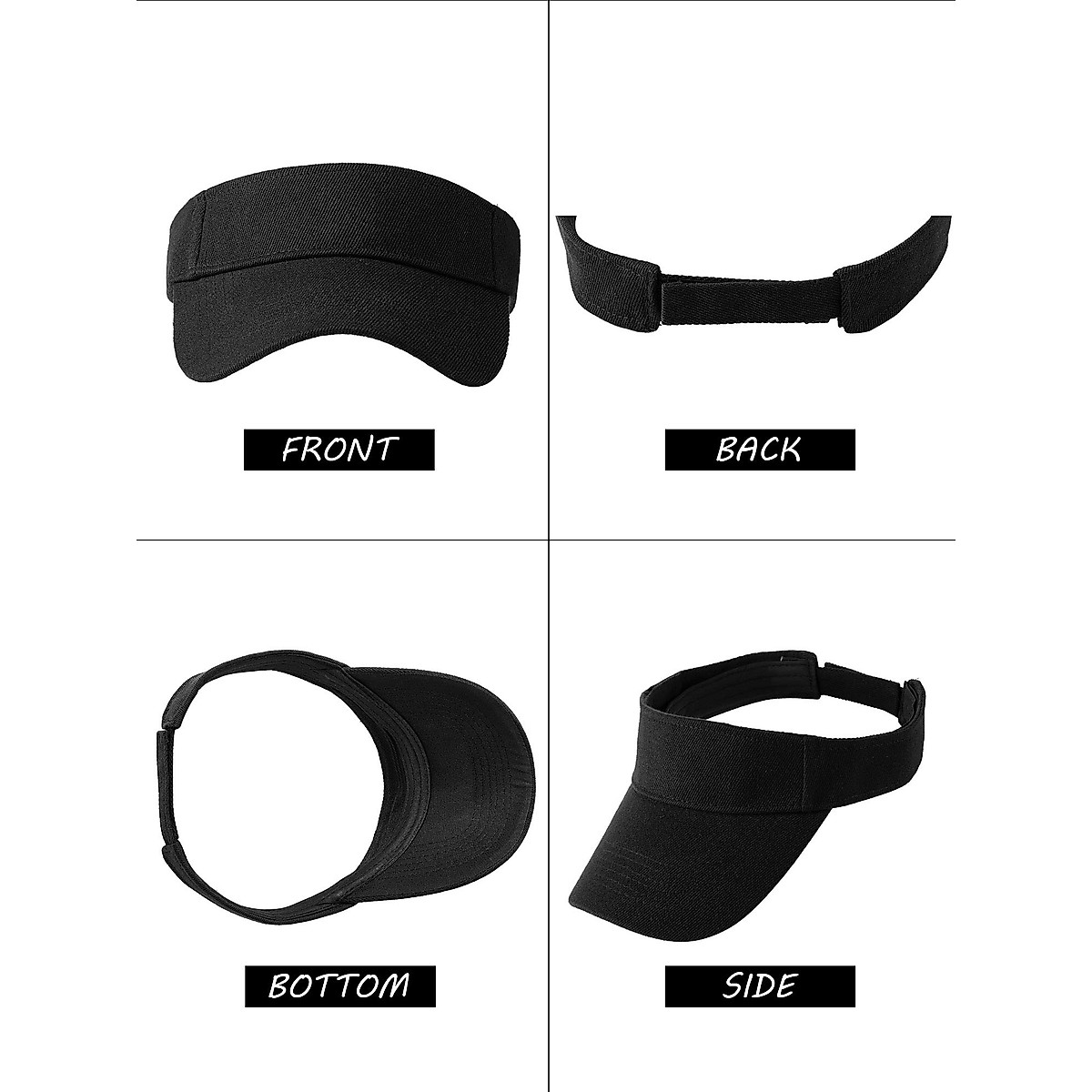 5 Pieces Sport Wear Athletic Visor Sun Visor Adjustable Cap Men Women Sun Sports Visor Hat (Black)