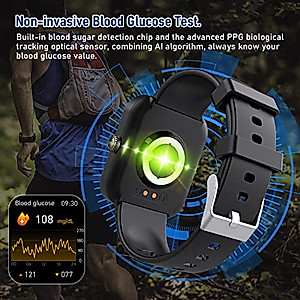 Blood Glucose Smart Watch with Bluetooth Call for Men Women, Smartwatch Fitness Tracker Heart Rate Monitor Blood Sugar Oxygen Pressure Tracking for Android iOS Phones, IP67 Waterproof