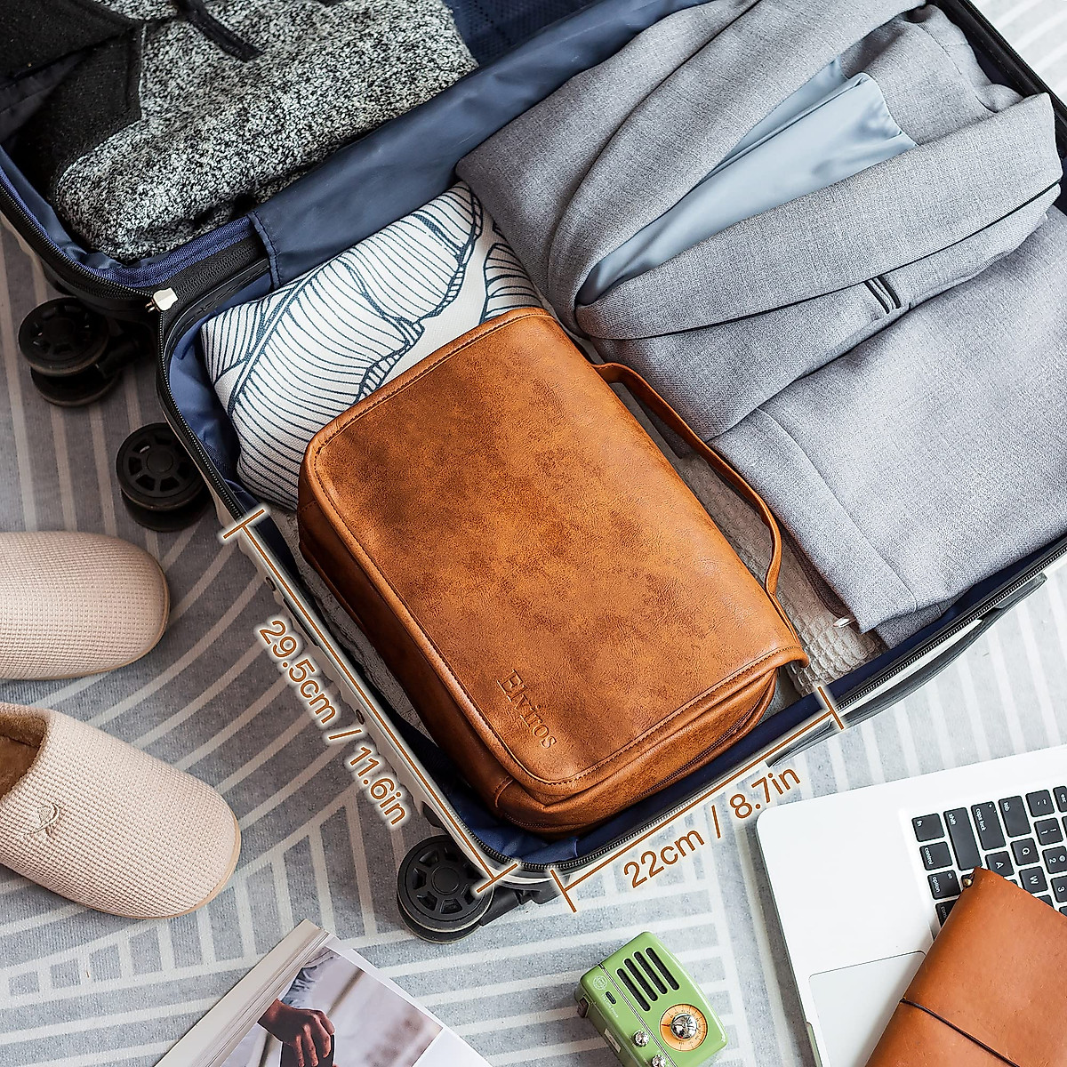 Elviros Toiletry Bag Hanging Travel Organizer for Men and Women, 3 in 1 Multifunctional Large Makeup Cosmetic Case for Toiletries Accessories, Water-resistant PU Leather Bathroom Dopp Kit Shaving Bag