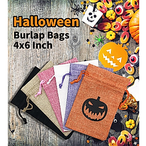 Jexila 24 Pack Halloween Burlap Gift Bags Small Halloween Treat Bag with Drawstring Linen Jute Halloween Goodie Candy Bags for Kids Trick or Treat Halloween Party Favor